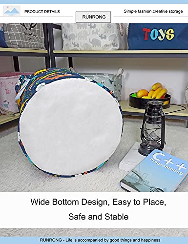 CherryPig RUNRONG Large Size Round Storage Basket Foldable Waterproof Canvas Laundry Hamper with Handles Nursery Organizer for Bedroom/Living Room/Bathroom(Round Dinosaur Paradise)