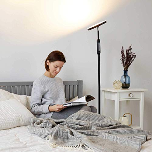 Kenley Daylight LED Floor Standing Lamp - Tall Modern Reading Task Uplight - 24W Adjustable Warm Cool Super Bright Natural Light Torchiere for Living Room, Dorm, Bedroom or Office - Dimmable - Black
