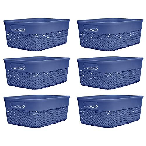 Life Story Lightweight Heavy Duty Storage Woven Trendy Basket 10 Quarts w/Built-In Handles Blue (6 Pack)