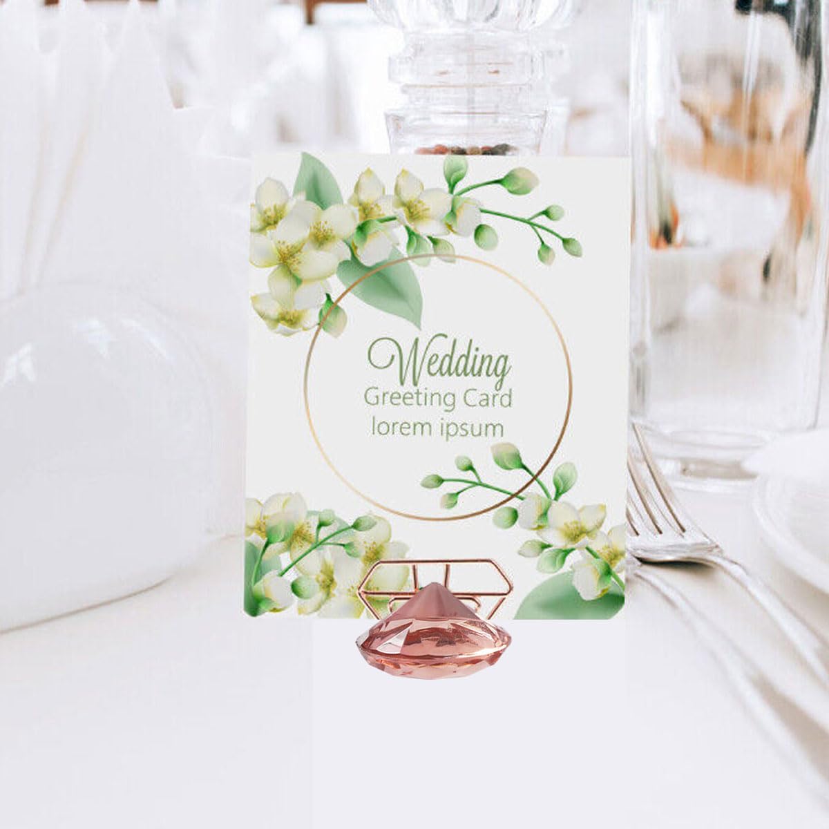 AiFanS Diamond Place Card Holders, Rose Gold Table Number Holders (12Pcs) - Elegant Acrylic Crystal-Like Design for Weddings and Events