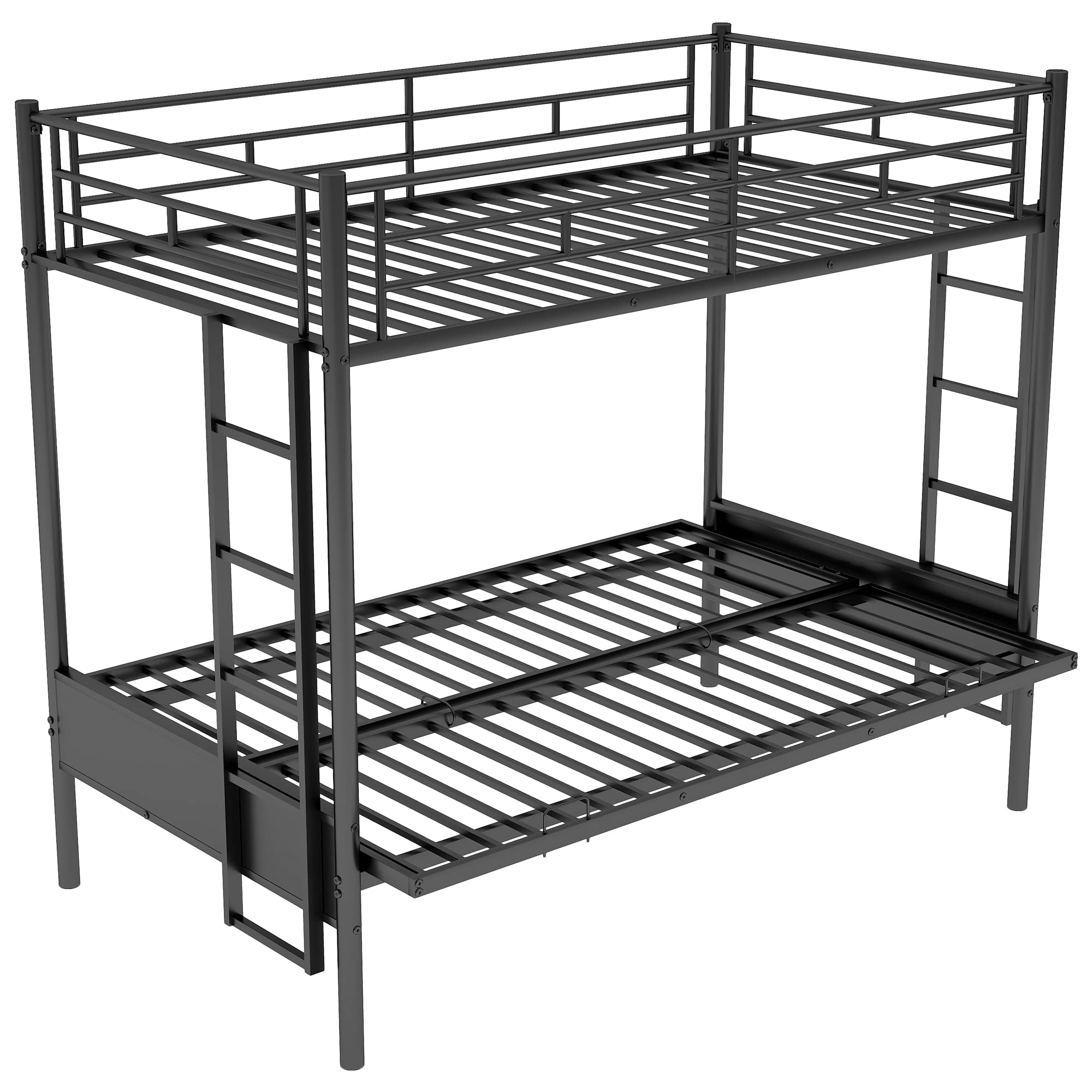 SOFTSEA Twin Over Full Metal Bunk Bed Industrial Style Twin Over Futon Bunk Bed for Kids (Futon Bunk)