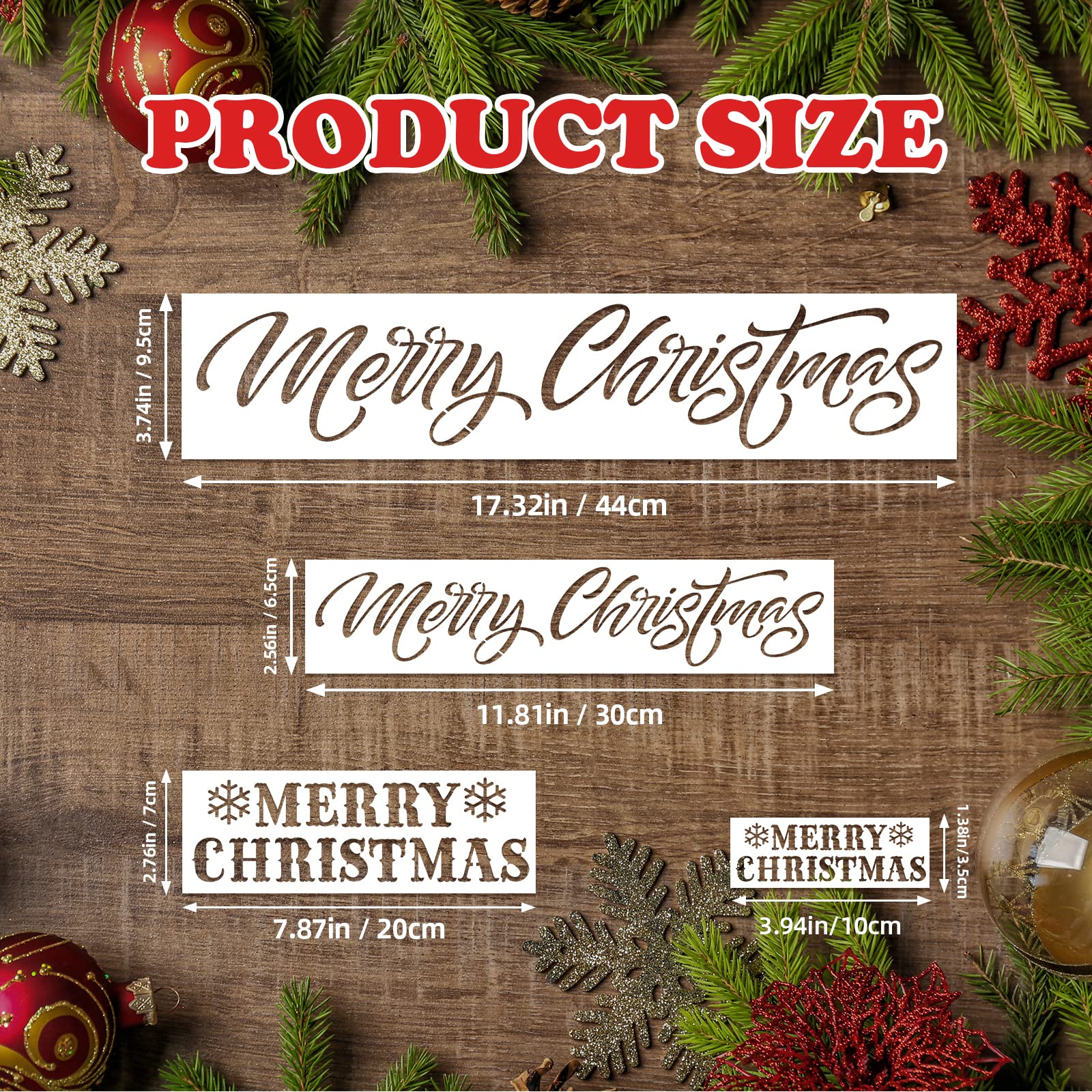 4 Pieces Merry Christmas Stencil Reusable Stencils for Painting Christmas Decoration Painting Template for Furniture, Wall, Window, Fabric, Wood,4 Different Sizes (Merry Christmas)