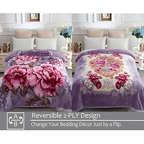 JYK Soft Blanket Heavy Korean Mink Blanket, 5 LB Fleece Blanket - 2 Ply Reversible 520GSM Silky Soft Plush Warm Blanket for Autumn Winter (Queen, Peony/Peony)