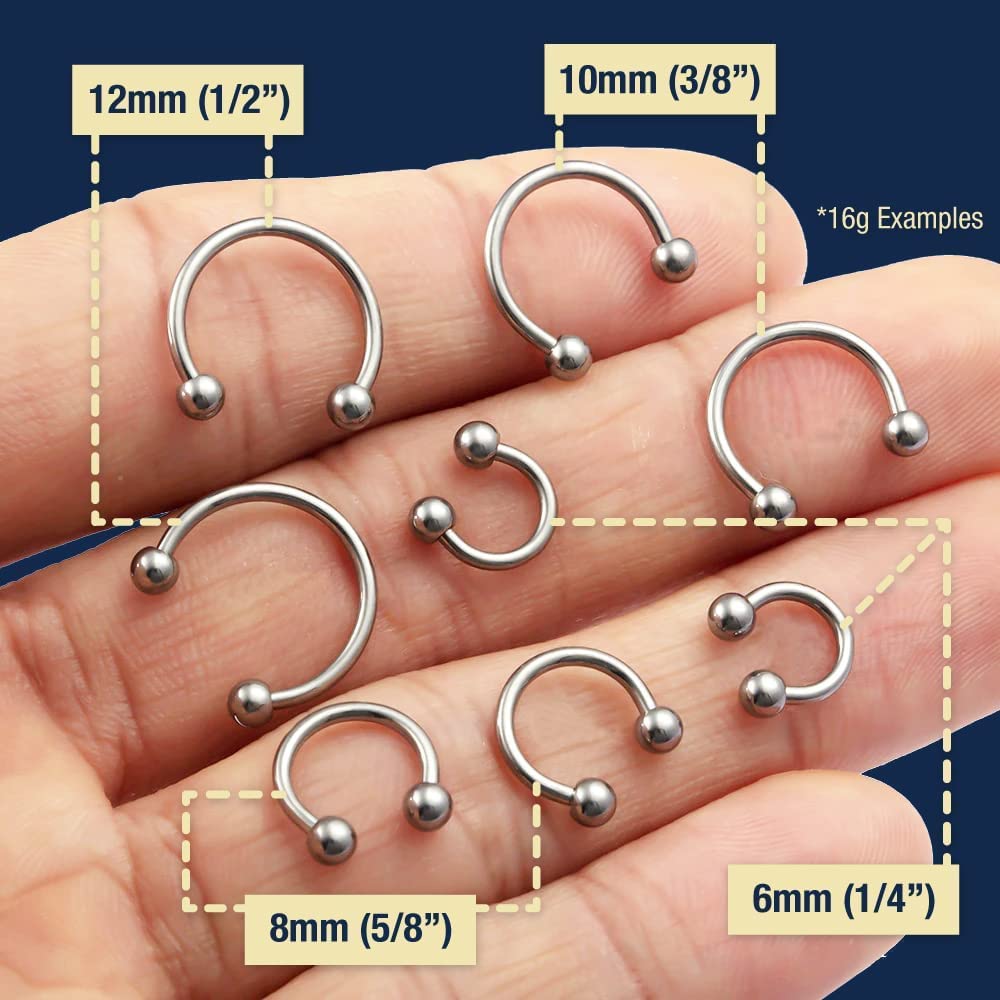 4pc 14g Horseshoe Earrings Circular Barbell Ring 8mm 5/16 Cartilage Tragus Septum Surgical Steel