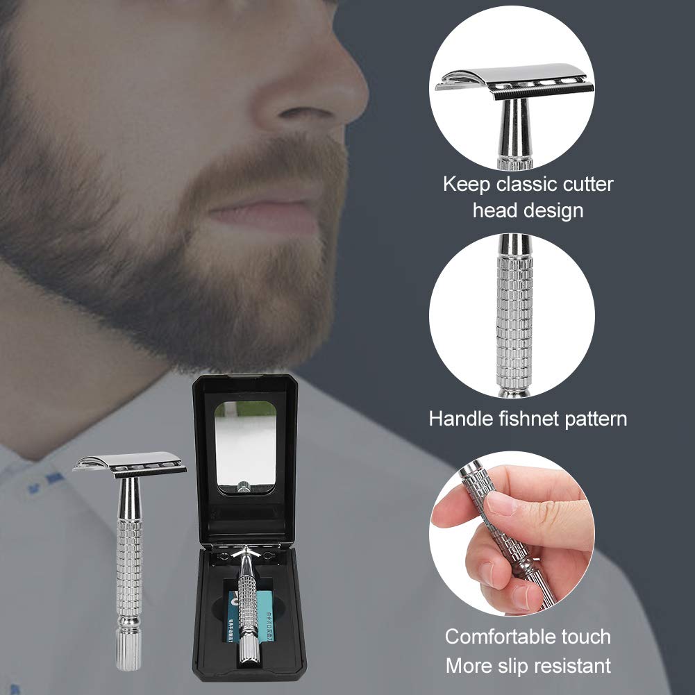 Safety Razor for Professional Barber Shop or Home, Stainless Steel Portable Classic Double Edge Safety Shaving Razor for Men