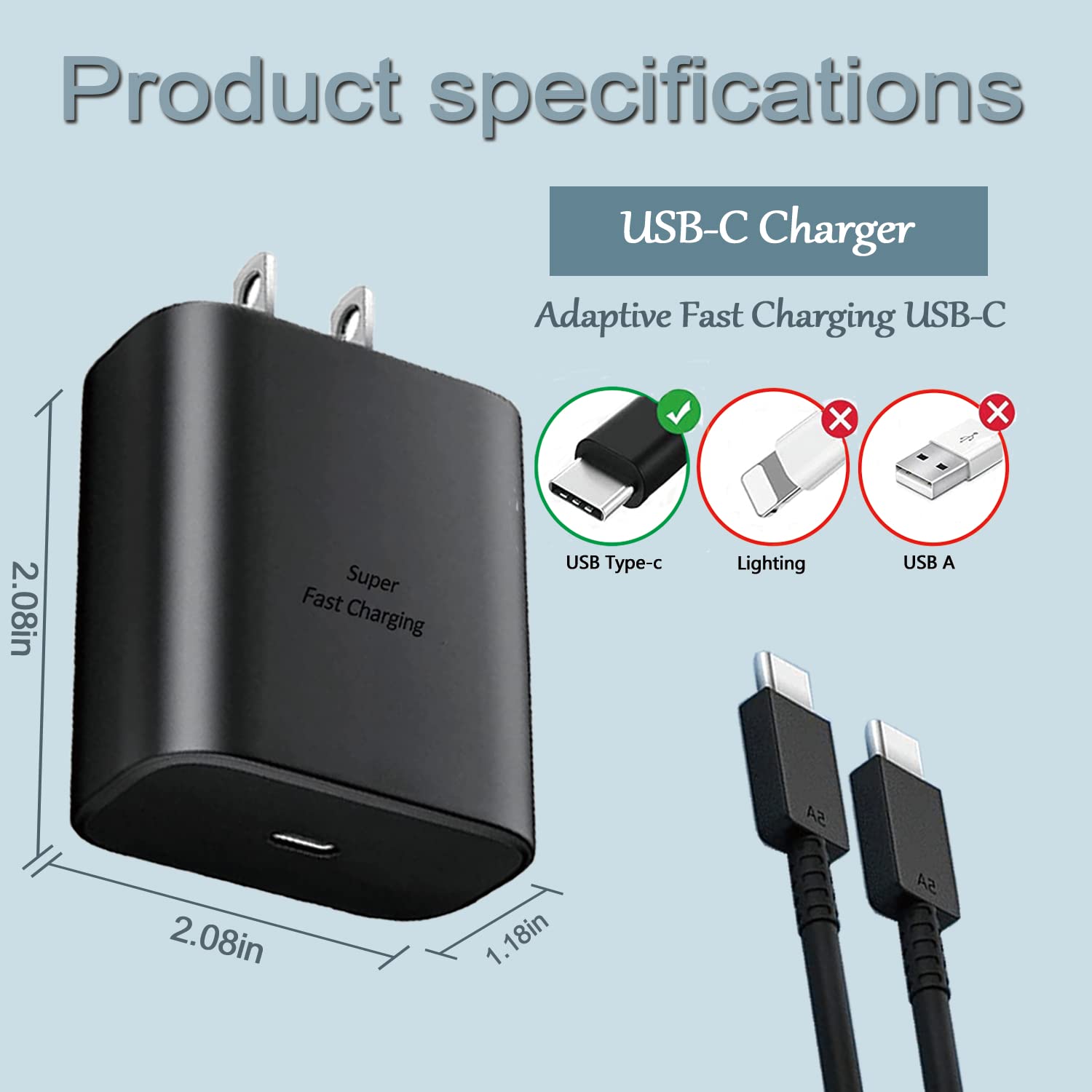 45W Samsung Charger Type C 2Pack Super Fast Charging USB C Wall Charger Block with 6.6FT Android Cable for Samsung Galaxy S23 Ultra/S23/S23+/S22/S22 Ultra/S22+/Note 10/20/S20/S21/S10 Galaxy Tab S7/S8