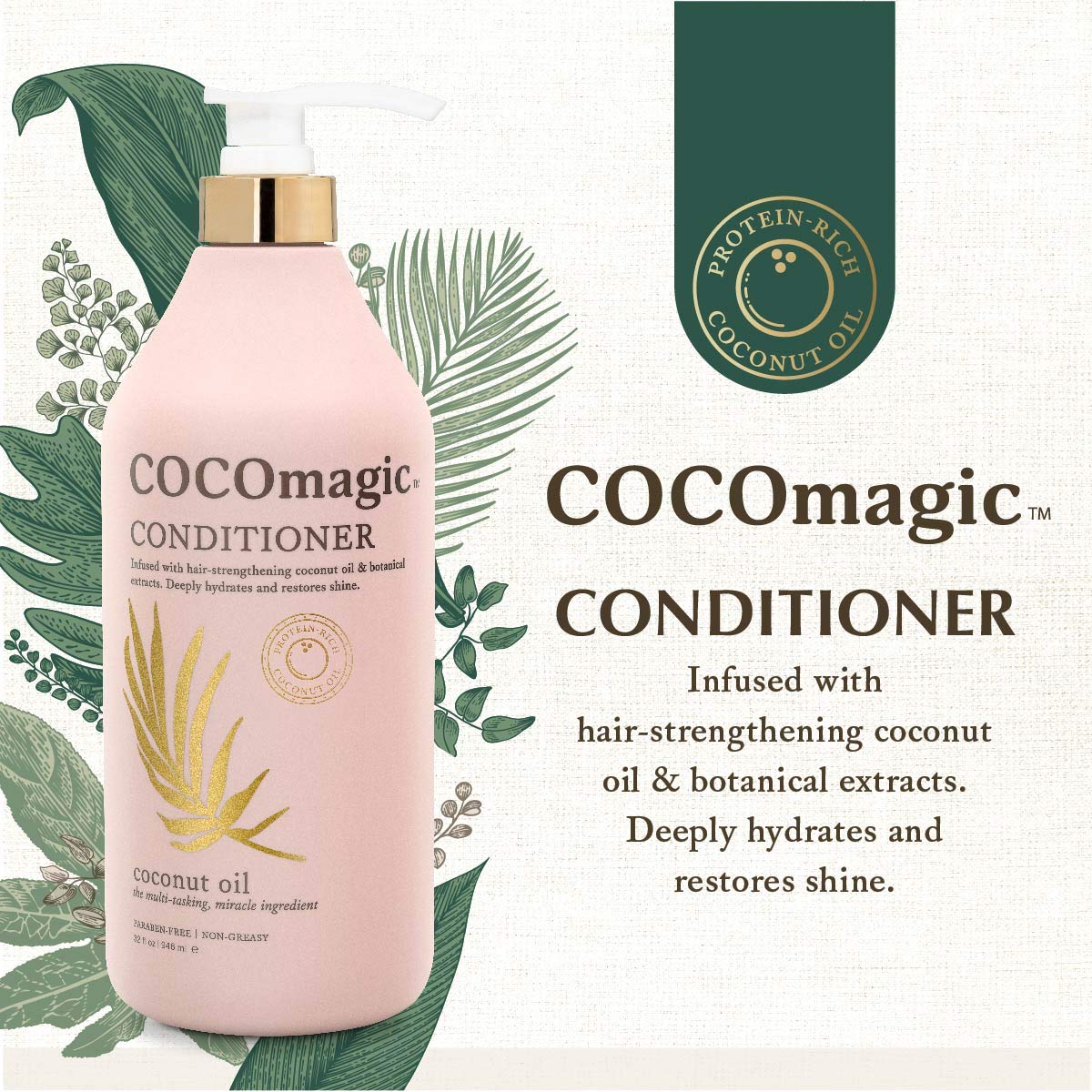 Cocomagic Conditioner with Coconut Oil and Botanical Extracts – Deeply Hydrates and Restores Shine | Paraben-Free, Gentle for All Hair Types (32 Oz)