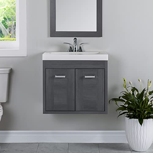 Spring Mill Cabinets Marlowe Floating Bathroom Vanity with 2-Door Cabinet and White Countertop with Integrated Sink, 24.5" W x 18.75" D x 22.25" H, Phantom