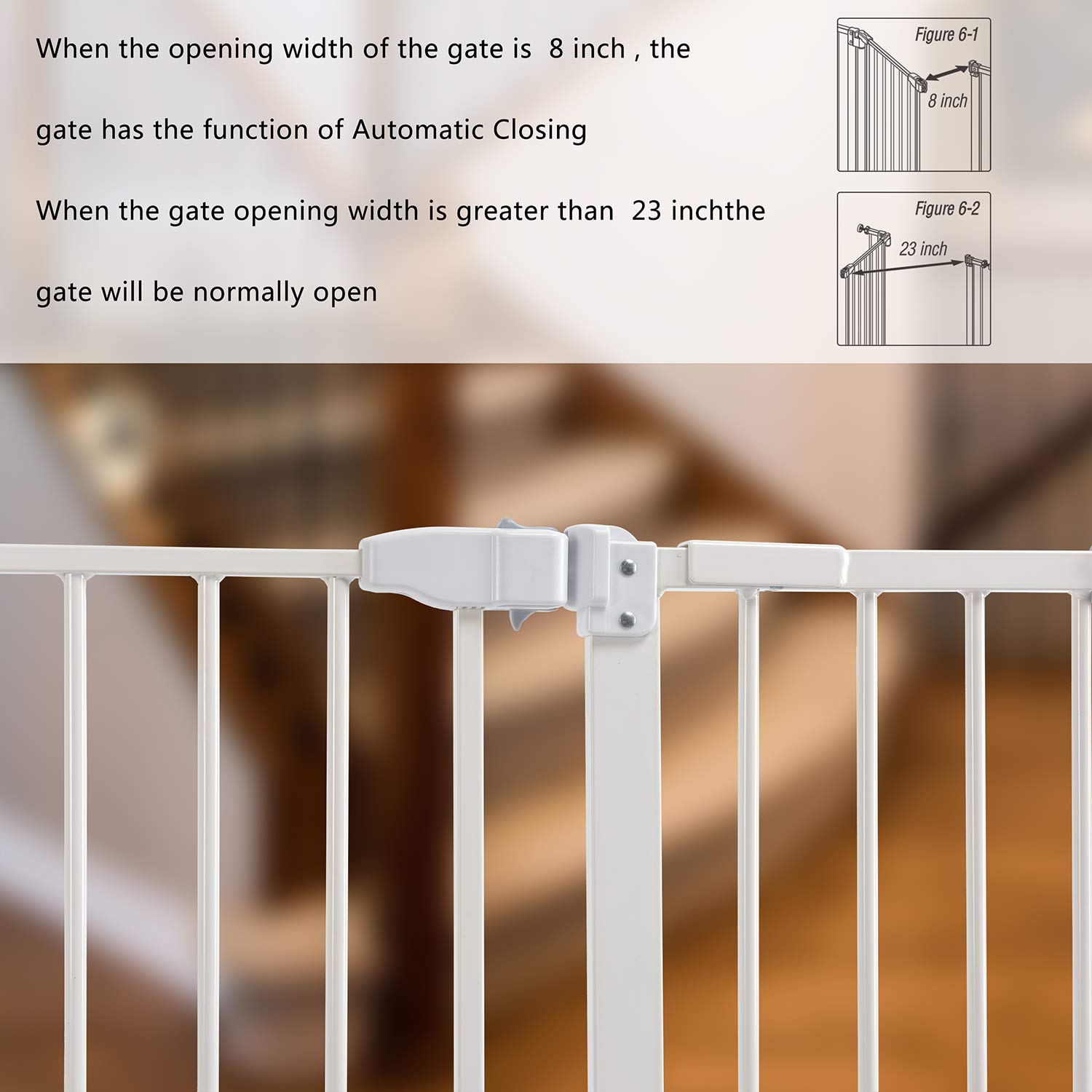 38" Auto Close Baby Gate, Extra Tall Walk Thru Gate Dog Pet Pressure Mount Gate for Stairs,Doorways, Banister,Dual Locking .Includes 6" Extension,36" High