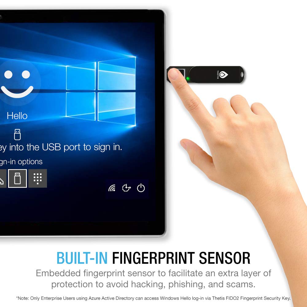 Thetis FIDO2 Security Key Fingerprint USB A, Two Factor Authenticator, Multi-Layered Protection HOTP / U2F Compatible Windows, MacOS, Gmail, Linux for Office Business - Black