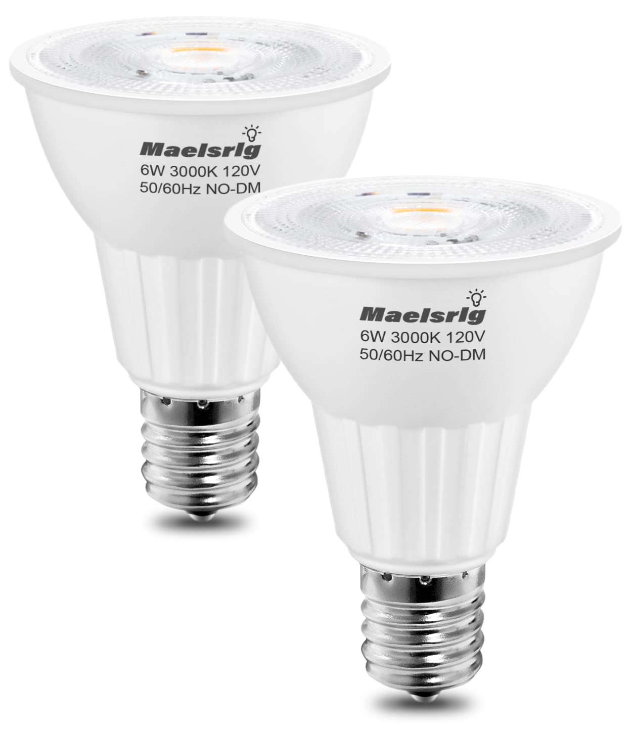 Maelsrlg E17 LED Bulb 6W(60 Watt Equivalent), Intermediate Base Spotlight Bulb, Warm White 3000K, E17 Reflector R14 Bulb for Curio Cabinet, Non-Dimmable, Pack of 2