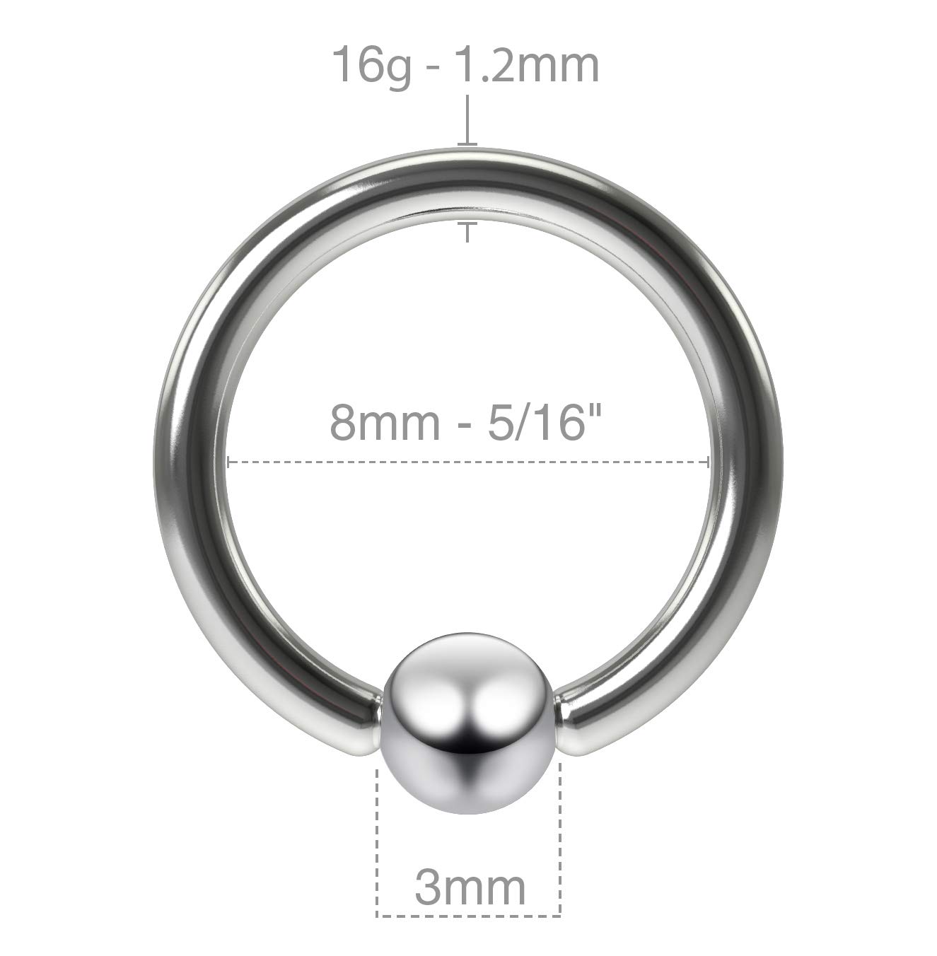 4pc 16g Stainless Steel Captive Bead Ring Earrings Ball Gauge Hoop Tragus Daith Septum Helix BCR 8mm