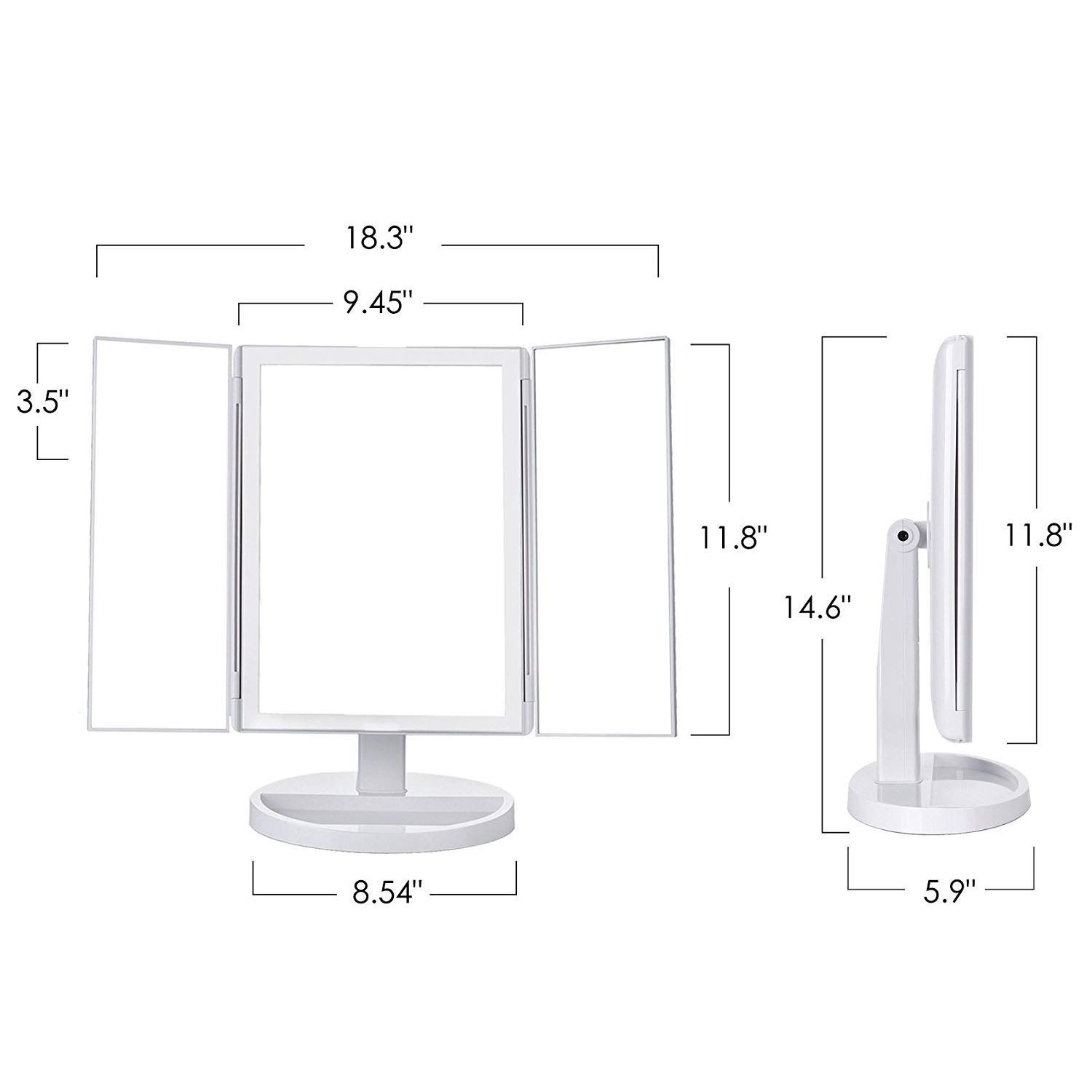 KXA Foldable Makeup Mirror, Vanity Mirror Dimmable LED Lights with Wide-Angle Touch Screen and Countertop Adjustable 360 Degree Bracket