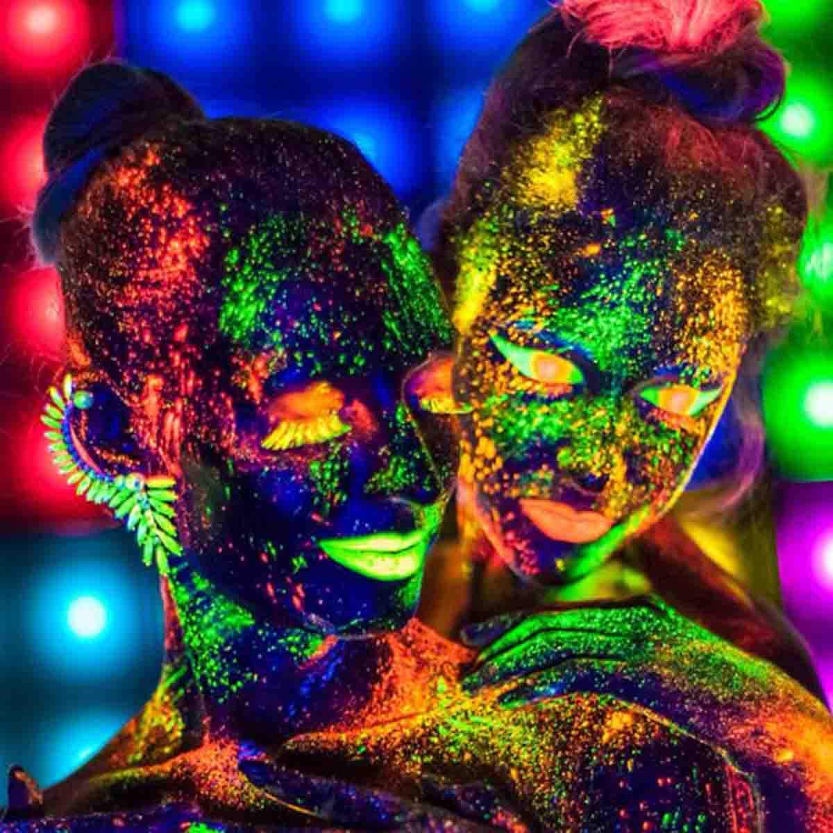 COKOHAPPY UV & Black Light Face & Body Neon Fluorescent Paint Kit (7/0.34oz), 12 Colors Glow In The Dark Pigment Powder with All Accessories Included