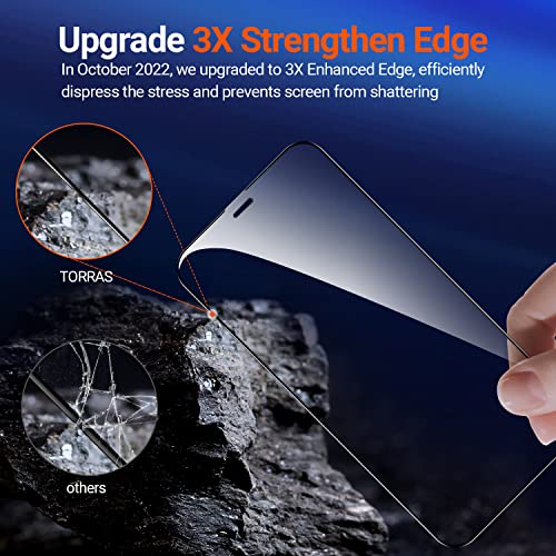 TORRAS Diamond Shield Screen Protector for iPhone 12 Pro /12 with Strengthened Edge [Military-Grade Protection] Tempered Glass for iPhone 12/12 Pro, Anti-Fingerprint, Durable, Smooth, 2 Pack, 6.1"