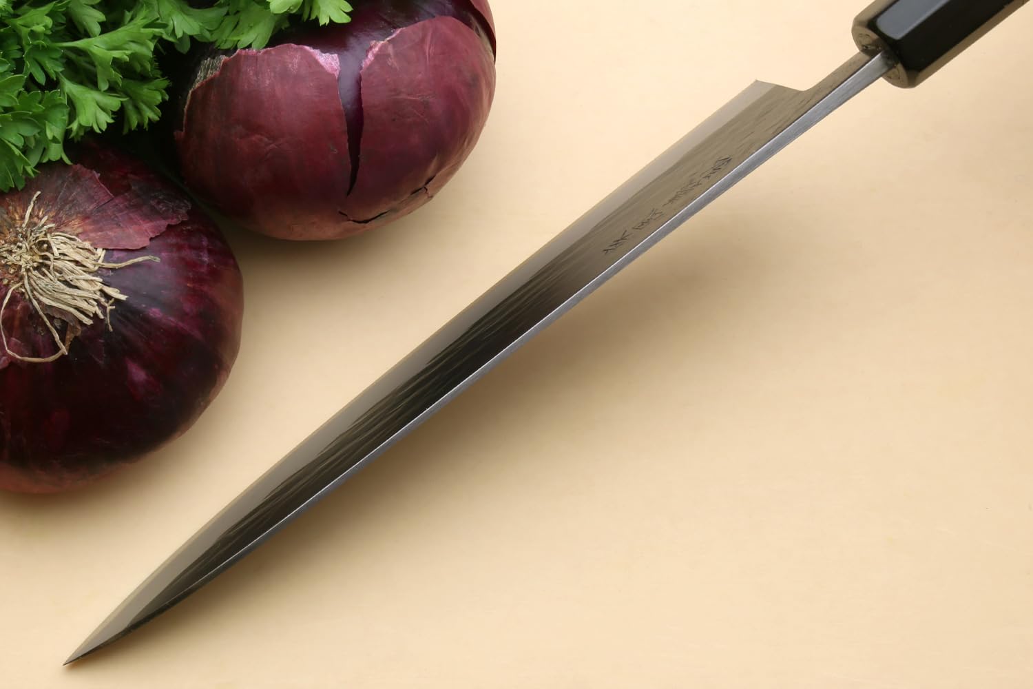 Yoshihiro Kurouchi Black-Forged Blue Steel Stainless Clad Gyuto Chefs Knife Ebony Handle (9.5'' (240mm) & No Saya)