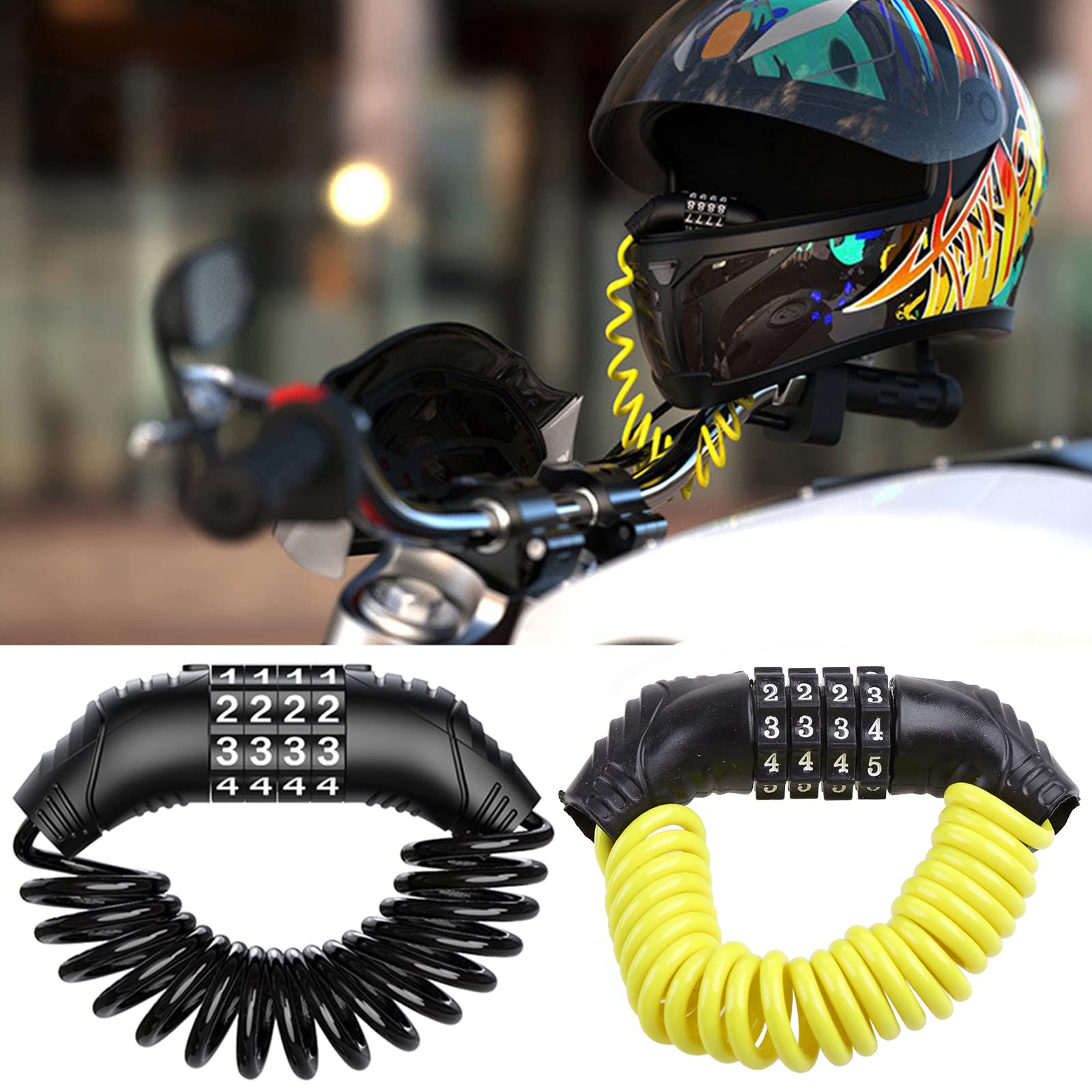 4-Digit Lock Combination Lock with Cable for Motorbike Scooter Street Bike Secures Helmet Lock