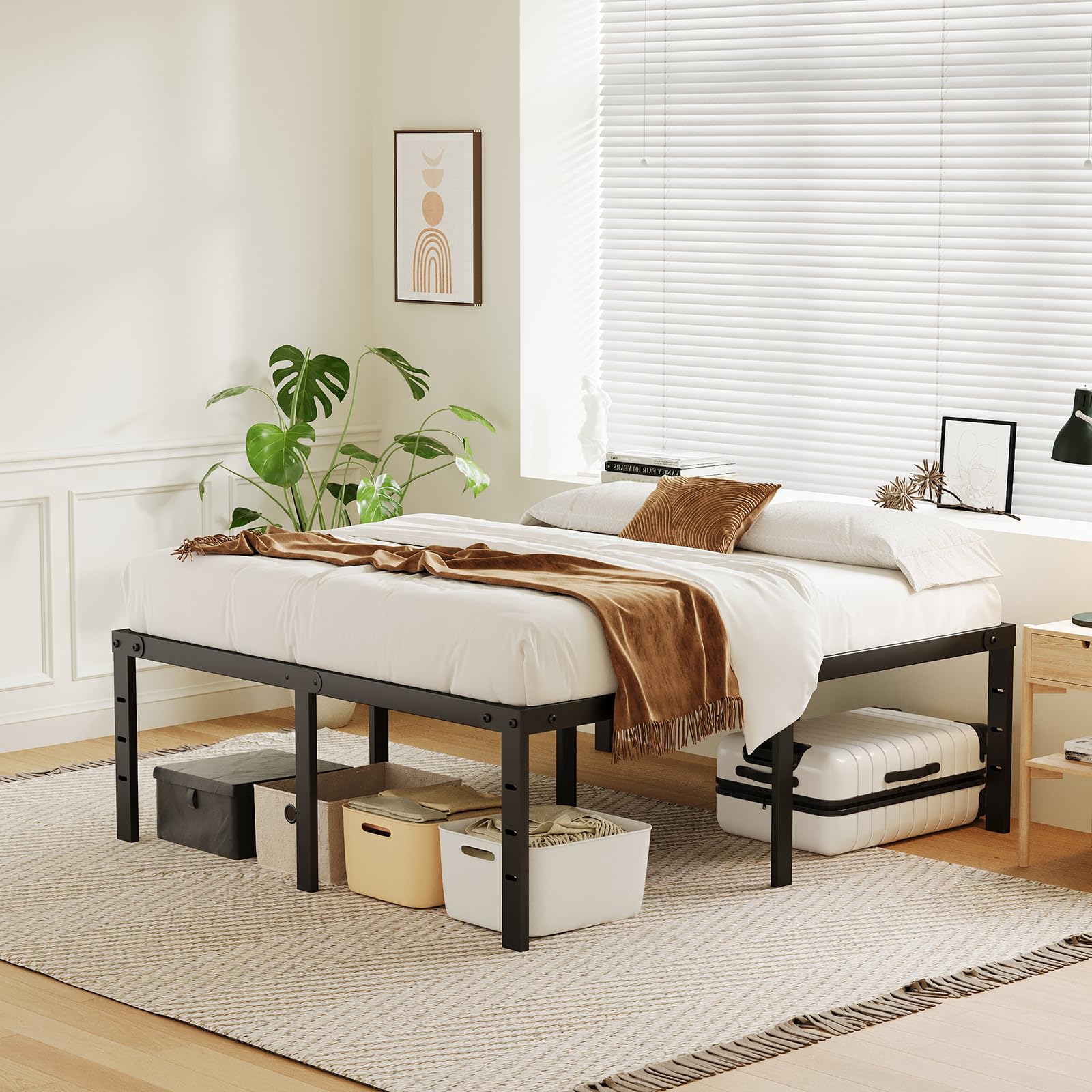 AGXI 20 Inch King Bed Frame No Box Spring Needed, Heavy Duty Tall Metal Platform with Large Storage Space, Easy Assembly Strong Bearing Capacity, Noise Free