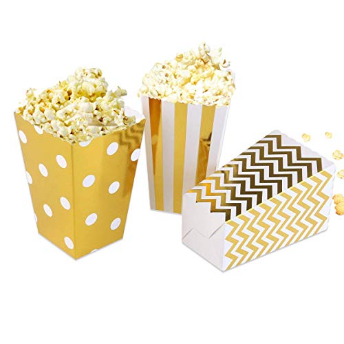 Enenes Popcorn Boxes 36 PCS Cardboard Candy Containers Gold Candy boxes for Birthday Party Baby Shower Wedding Fiesta Dessert Tables Party Supplies