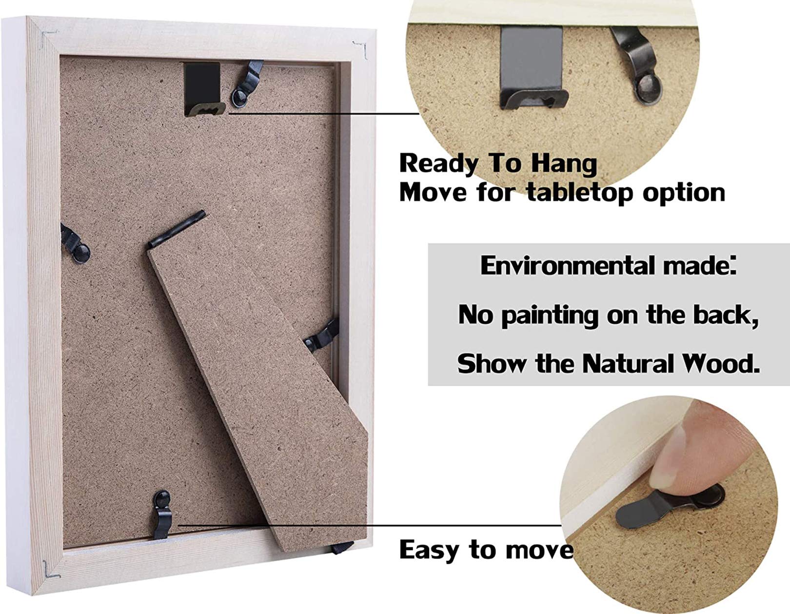 8x10 White Picture Frames Nature Solid Wood 6 Pack for Wall Mounting and Tabletop Display