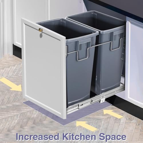 58 Quart Double Pull-Out Trash Can with Soft-Close Slides, Sliding Under Mount Kitchen Waste Garbage Container, Opening Soft Close Waste Bins for Restaurants Hospitals and Home Kitchens