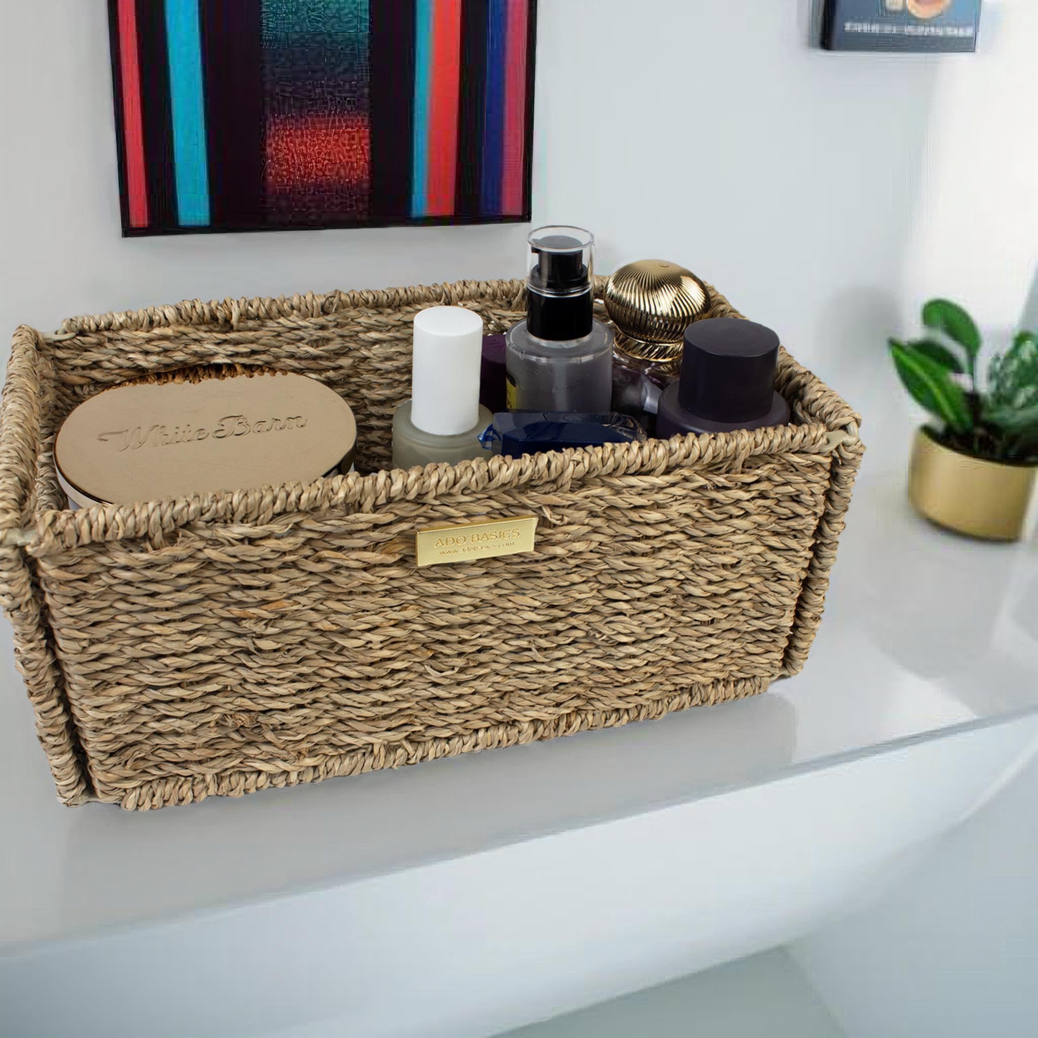 ADO Basics Hand Woven Seagrass foldable Wicker Basket 11.3x6x5 inches
