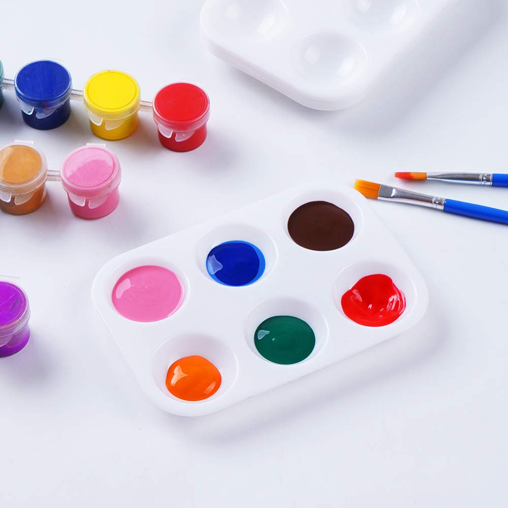 5 PCS White Plastic Paint Palettes 6 Well Rectangular Watercolor Palette Painting Tray for Painting Party, DIY Craft and Art Painting