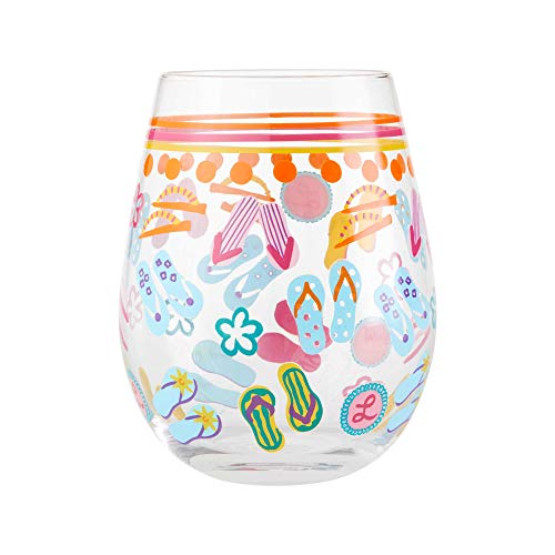 Enesco Designs by Lolita Flip Flops, 20 Ounce, Multicolor Stemless Wine Glass, 1 Count (Pack of 1)