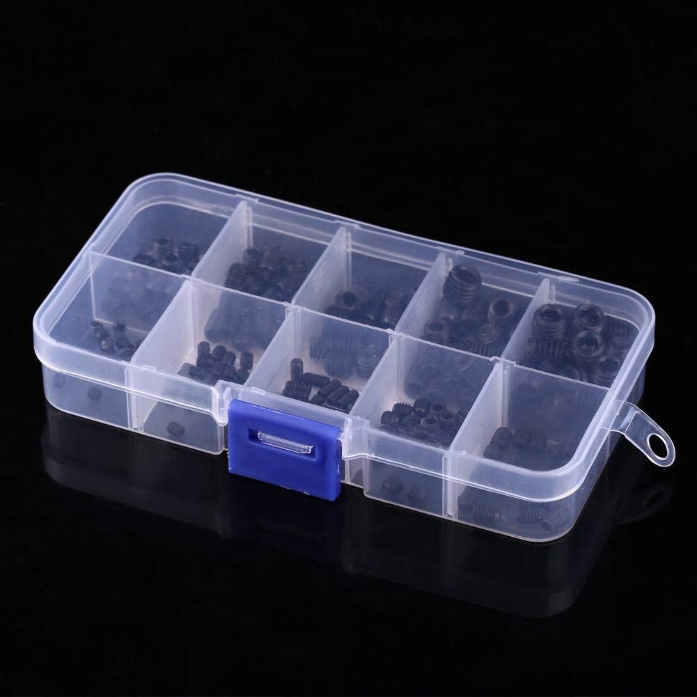 Screw Cup Assortment, Alloy Steel Hex Socket Head Grub Set Screw Cup Point Assortment Kit Insert Tools M3/M4/M5/M6/M8 200pcs with Box