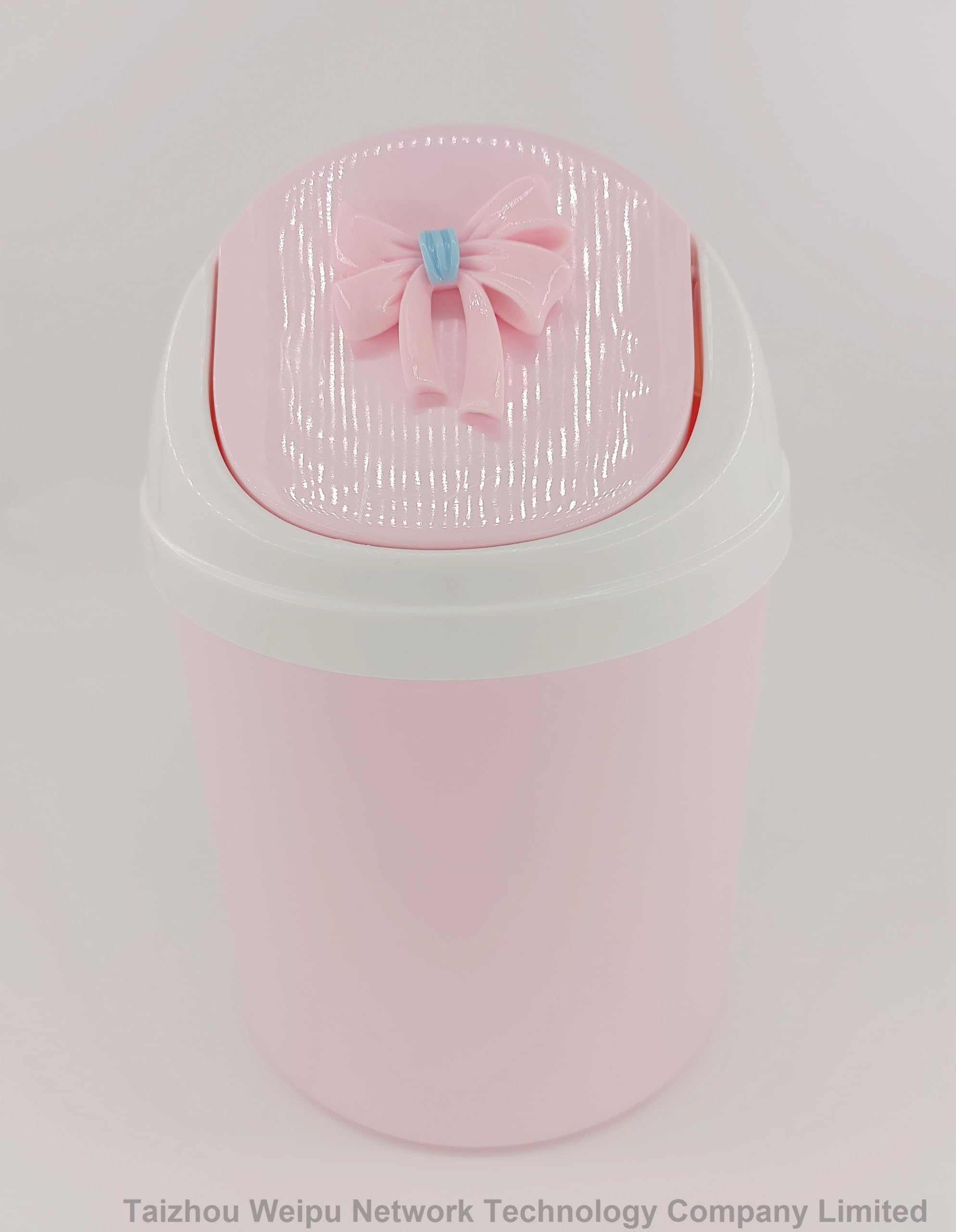 Girls Cute Pink Desktop Mini-Trash Bin Can Waste Bucket with Pink Bow(Rubber Bowknot)