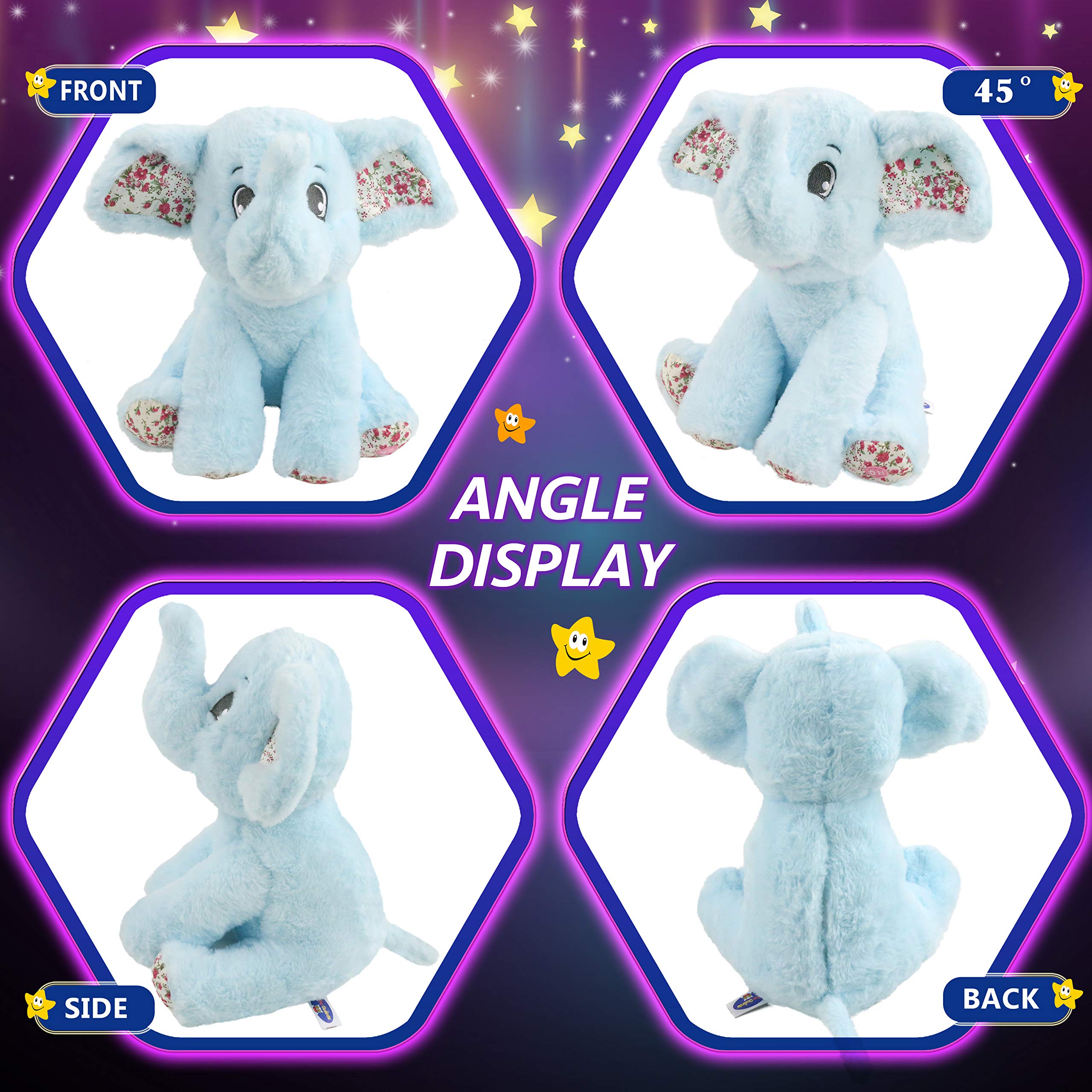 BSTAOFY Light up Elephant Soft Plush Toy Cozy Floppy LED Stuffed Animals Lullabies Nightlight Bedtime for Kids Birthday Valentines for Toddlers 12ββ