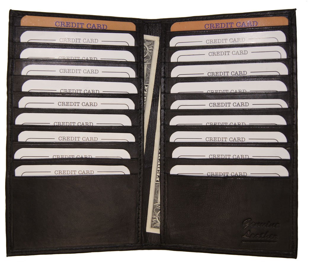AG Wallets Women/Men Long Leather Credit Card Organizer Wallet Black