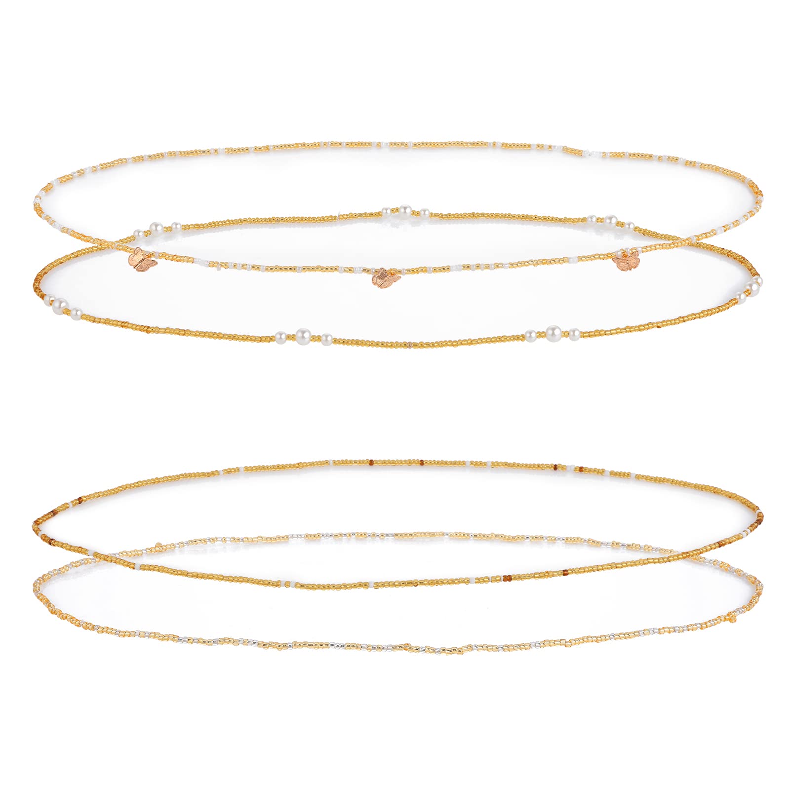 4 Pieces Waist Beads for Women African Belly Beads Chain Elastic Body Beads Chains Beach Beads Chain Bikini Jewelry for Women