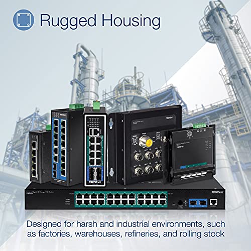 TRENDnet 8-Port Industrial Gigabit Poe+ Wall-Mounted Front Access Switch, TI-PG80F, 8X Gigabit Poe+ Ports, DIN-Rail Mount, 48 –57V DC Power Input, IP30, 200W Poe Budget, Lifetime Protection