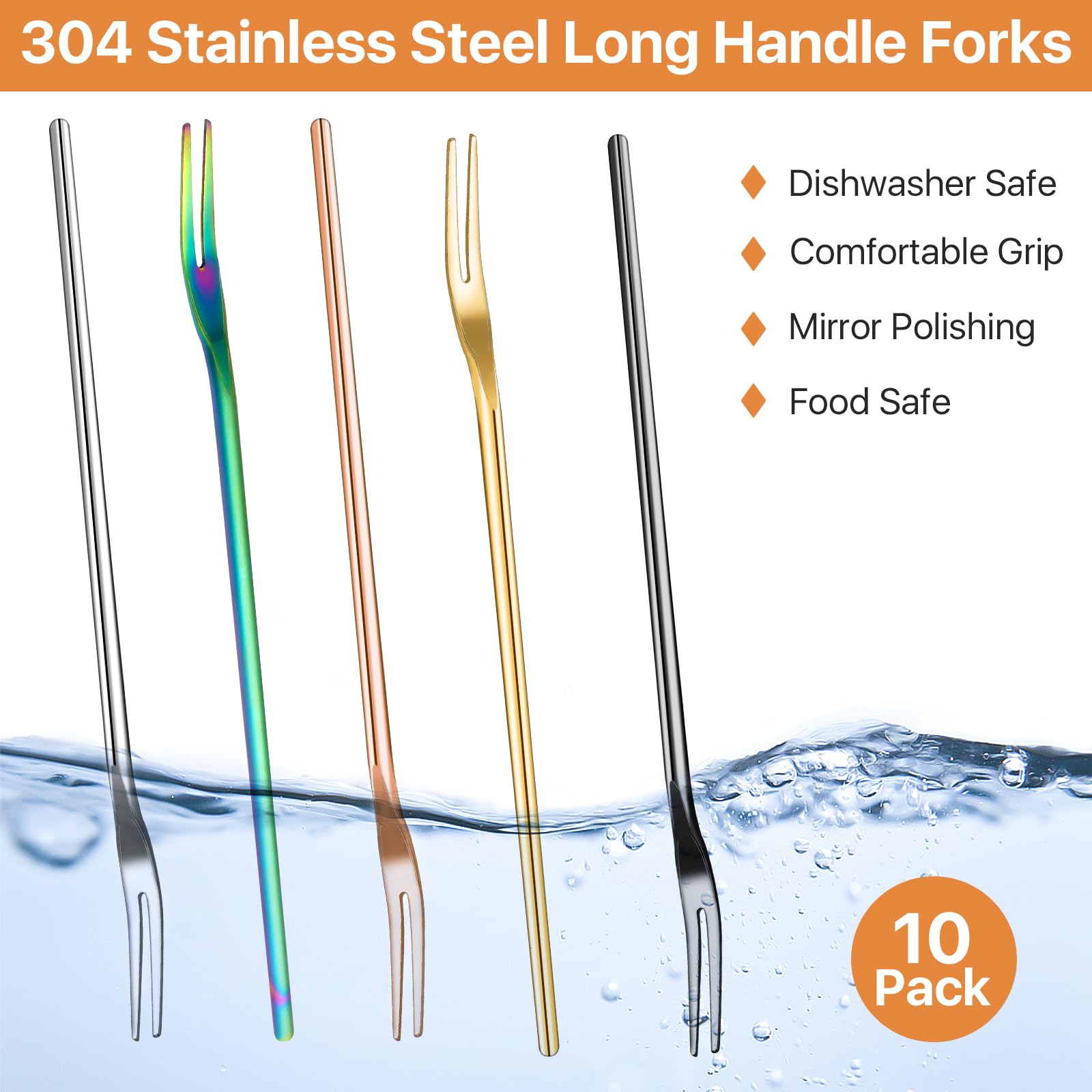 Aemygo 10 Pcs Pickle Fork, Olive Fork with Long Handle, 8.2inch Stainless Steel Cocktail Forks, Pickle Grabber for Appetizer, Dessert, Salad Fruits
