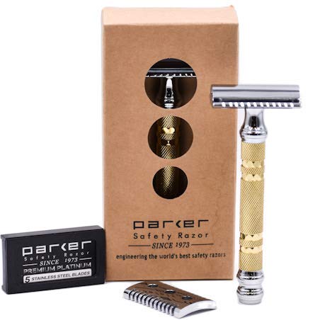 Parker THE CONVERTIBLE 69CR Duel Head Double Edge Safety Razor with Both Open and Closed Comb Heads Included to Customize your Shave, Includes 5 Parker Blades too