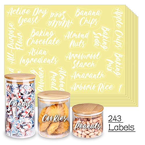SWOMMOLY 243 White Cursive Pantry Labels for Food Containers, Water Resistant Pantry Kitchen Labels Stickers, Organization Labels for Storage Containers, Jars, Canisters