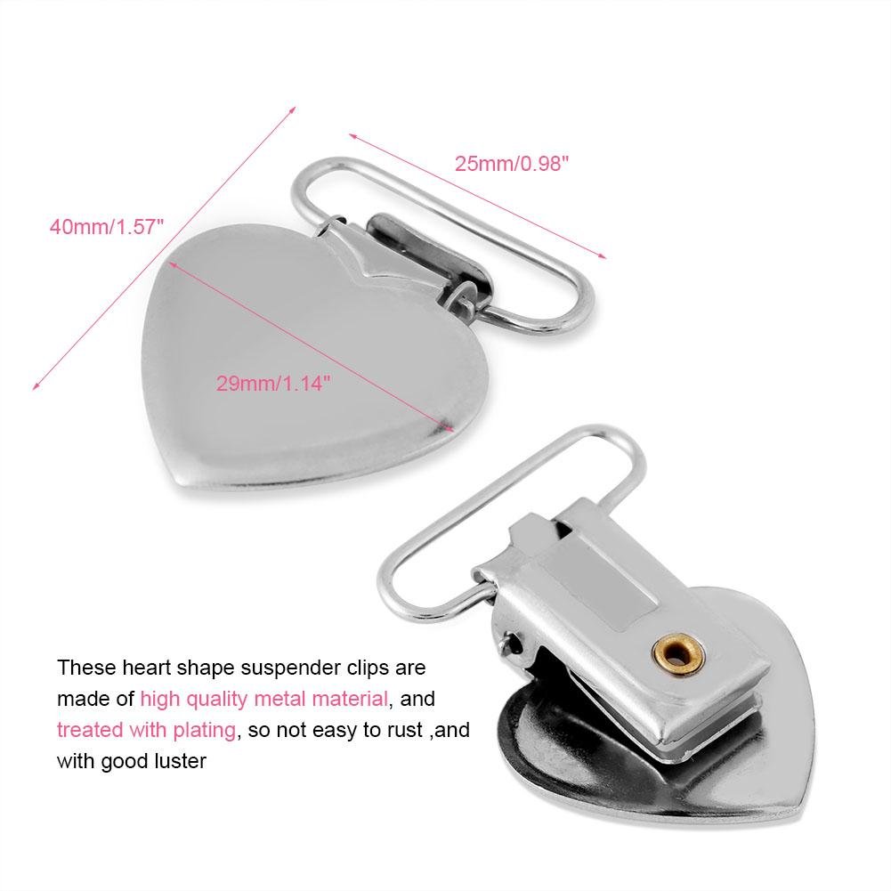 Pssopp Suspender Clips, 10Pcs Heart Suspender Clips Baby Teething Toys Silver Blankets Clips Heart Shaped Suspender Braces Clips Holder