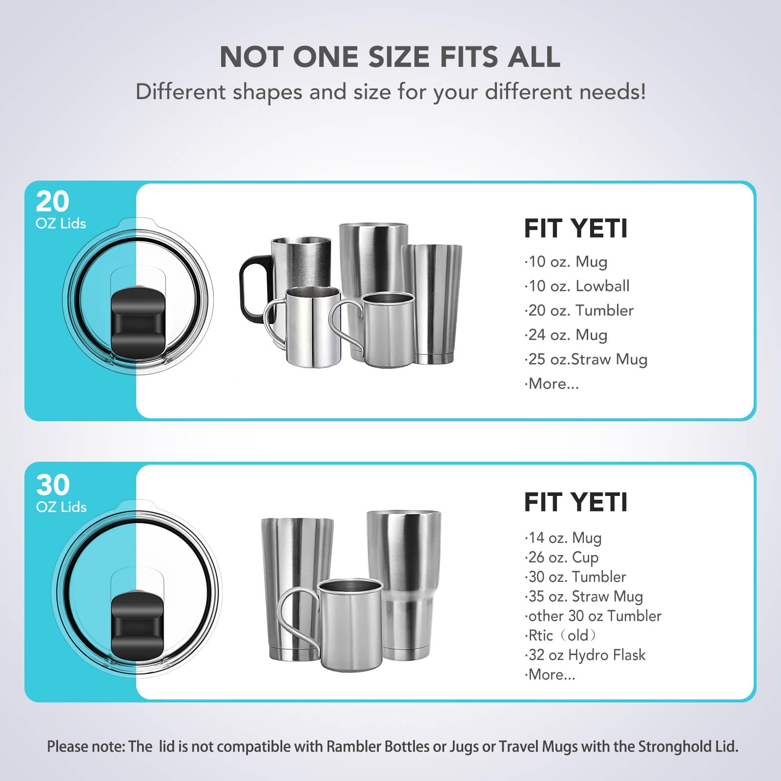 30 oz Tumbler Lid, Replacement Lids Compatible for YETI 30 oz Tumbler, 14 oz Mug and 35 oz Straw Mug, 2 Pack Travel Spill Proof Cup Lids Covers with Magnetic Slider Switch, BPA Free