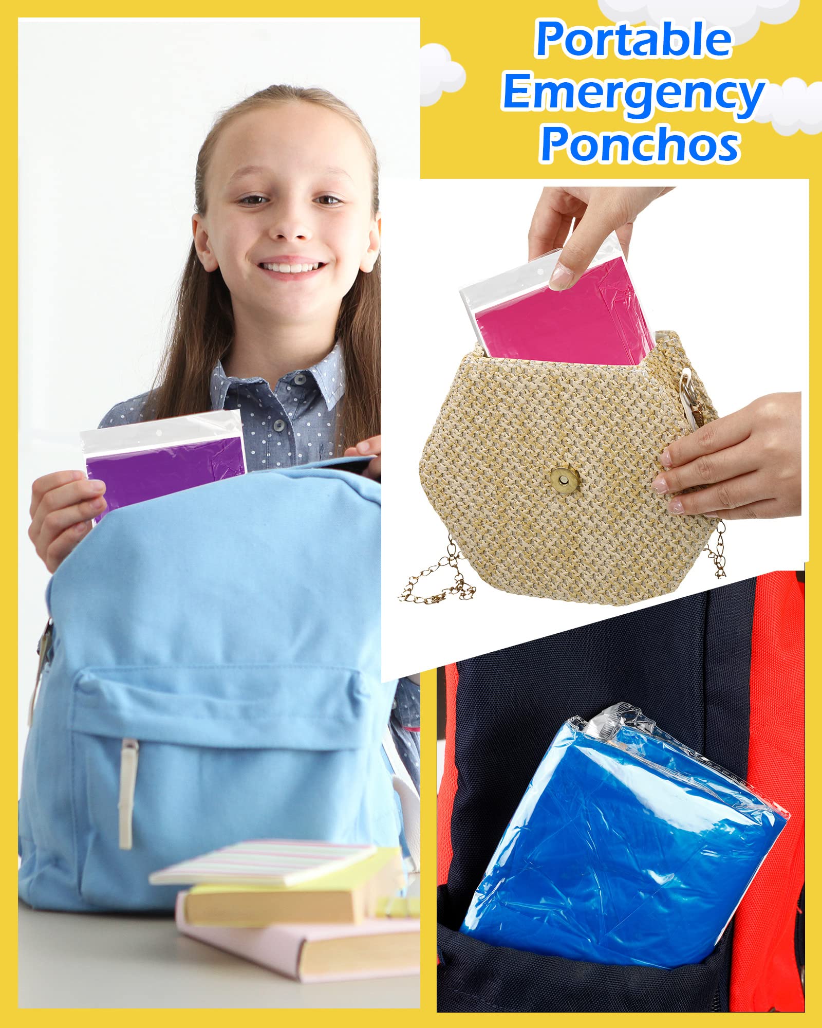 30 Pcs Kids Rain Ponchos Bulk Disposable Rain Ponchos for Kids Emergency Ponchos Disposable Ponchos Pack (Pink, Purple, Blue)