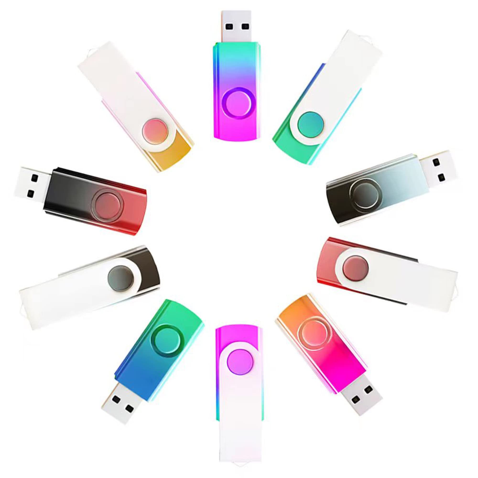 32GB 10 Pack USB Flash Drives Gradient Color USB 2.0 Memory Stick Wholesale Bulk Swivel Design Thumb Drive for Data Storage