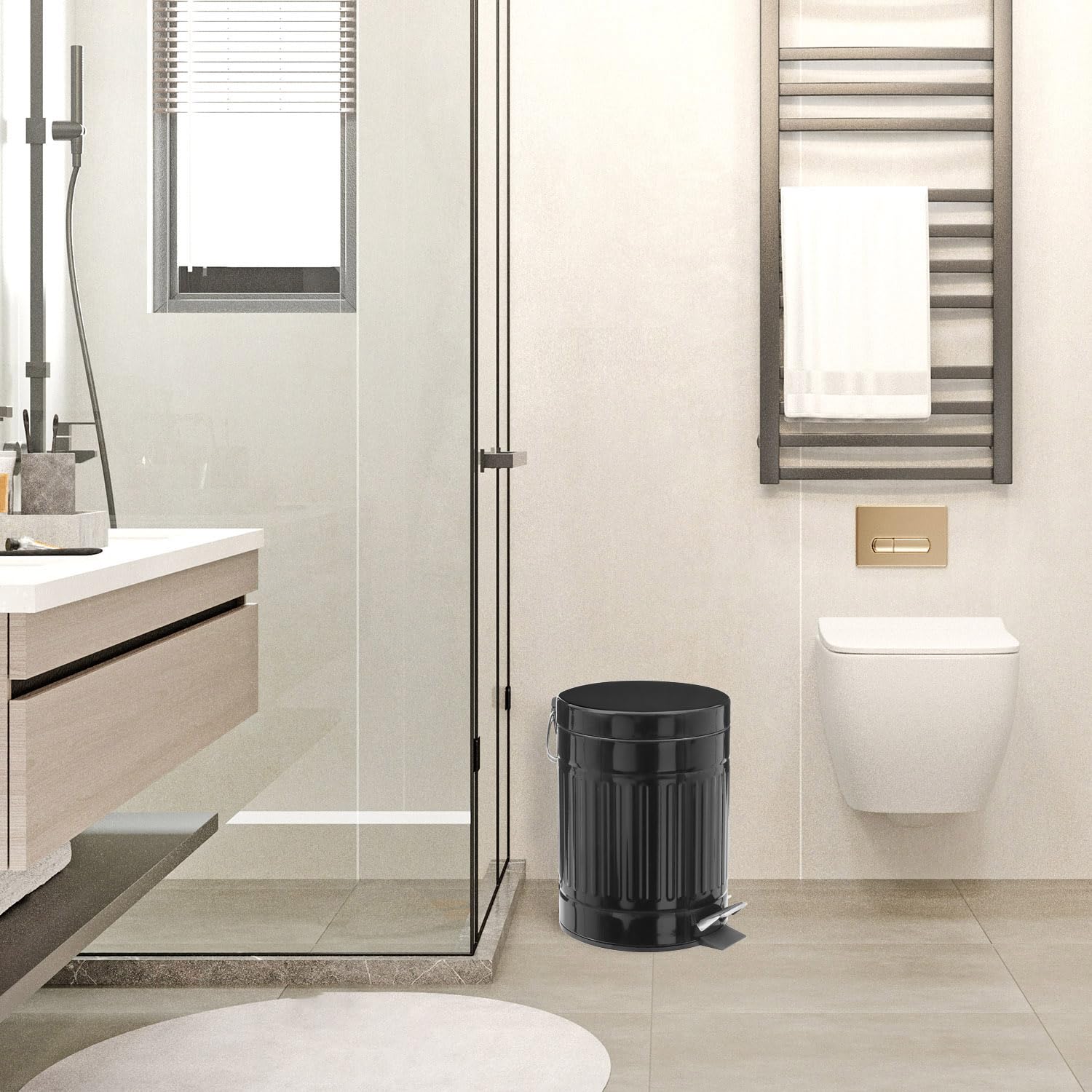 OCTMUSTARD Round Step Pet Trash with Lid,Mini Metal Pedal Bin,Small Garbage Can Wastebasket for Home,Car or Office