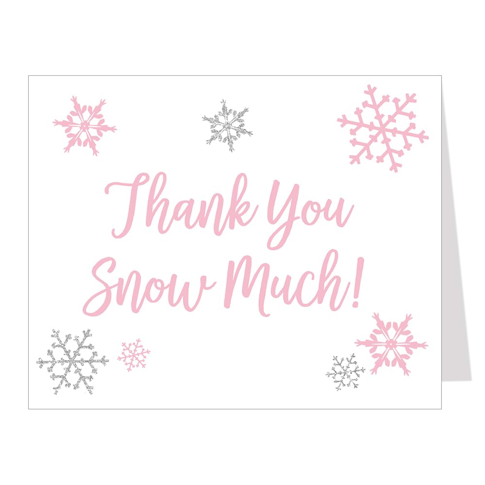 Winter Thank You Cards Thank You Snow Much Baby Shower Little Snowflake Pink Silver Girls It's A Girl Birthday Party Bridal Wedding Thanks Stationary (50 count)