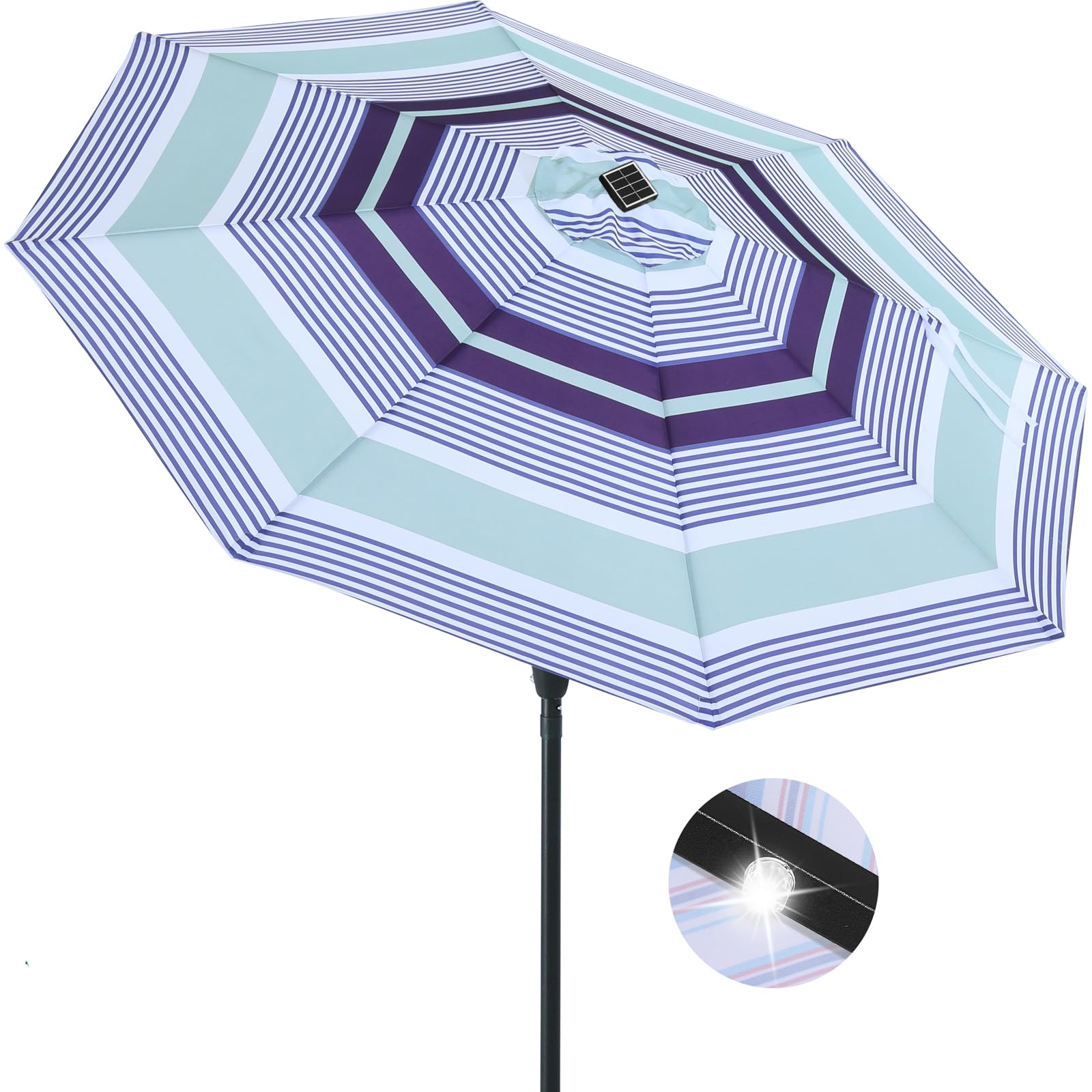 ABCCANOPY Durable Solar Led Patio Umbrellas with 32LED Lights 10FT (Blue Purple Stripes)