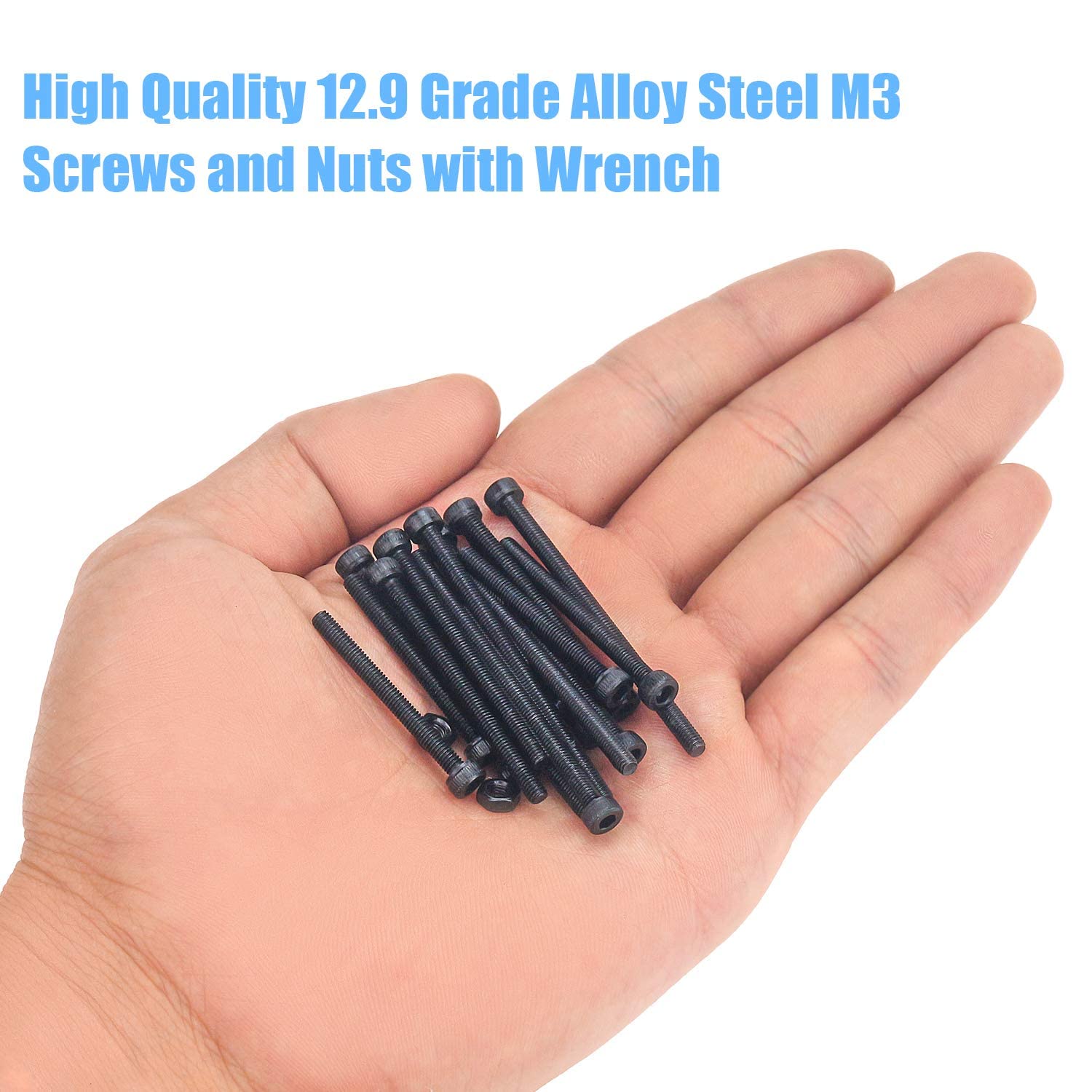 DYWISHKEY 200 Pieces M3 x 30mm/35mm/40mm/45mm/50mm, 12.9 Grade Alloy Steel Hex Socket Head Cap Bolts Screws Nuts Kit with Hex Wrench
