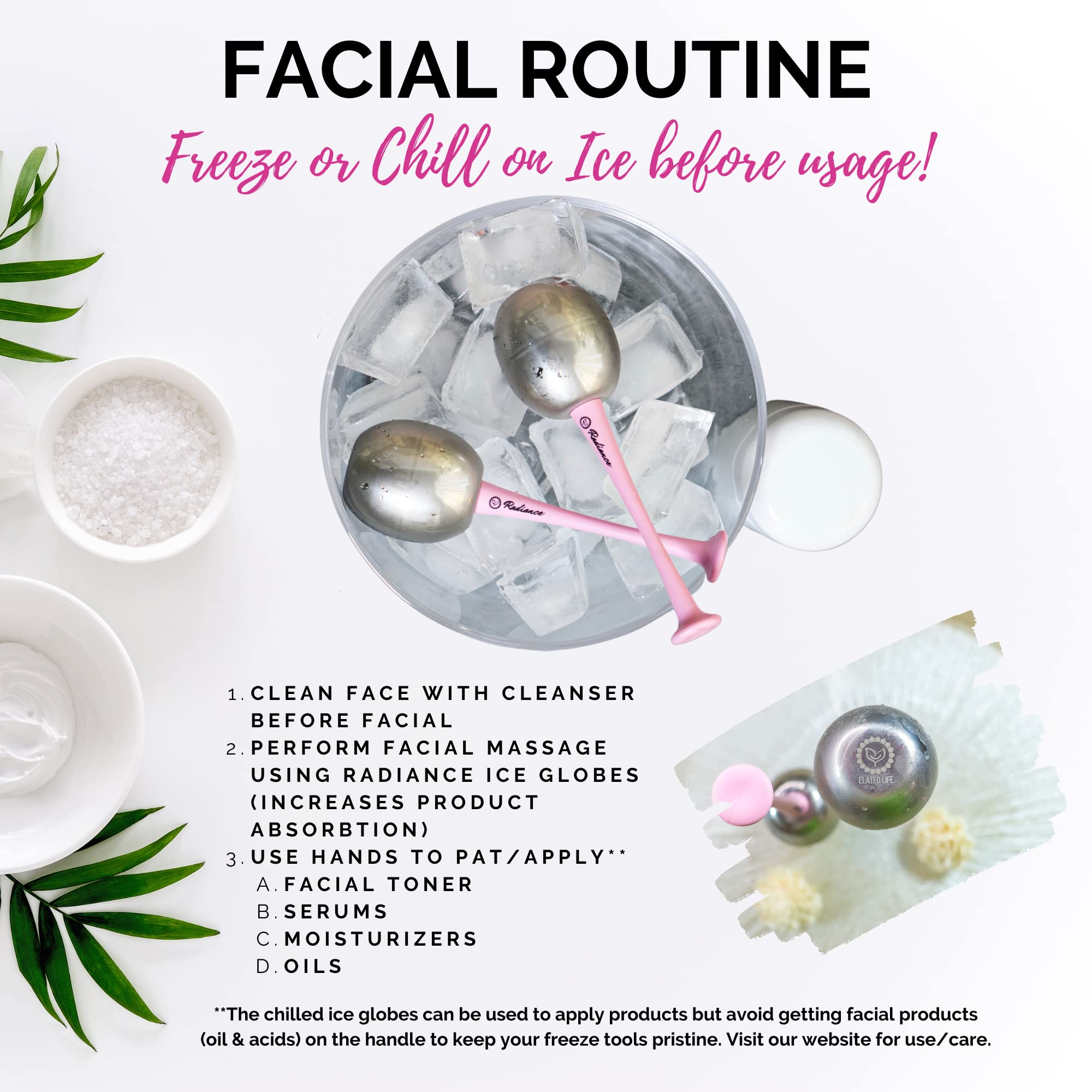 RADIANCE Ice Globes for Facials Skin Care - Cryo Globes, Non Shatter, Face Cooling Cold Stainless Steel, Cryo Freeze Tool Roller for Depuffing Eyes, Face Massage with a Storage Case & Polish Cloth