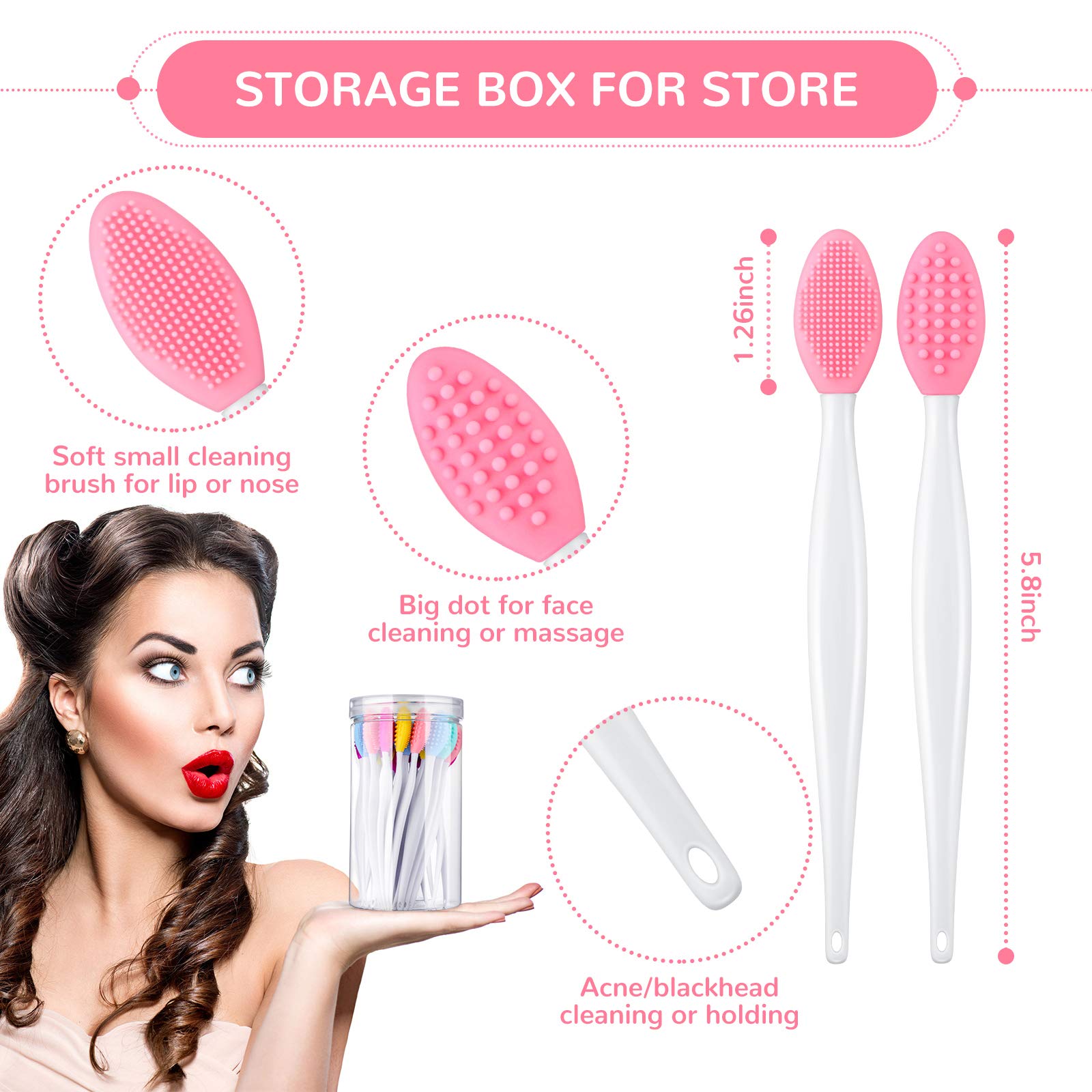 Patelai 24 Pcs Silicone Exfoliating Lip Brush with Container, Double Sided Silicone Lip Scrubber Soft Cleaning Brush Face Cleaning Applicator for Plump Smoother Lip Appearance(Mixed Colors)