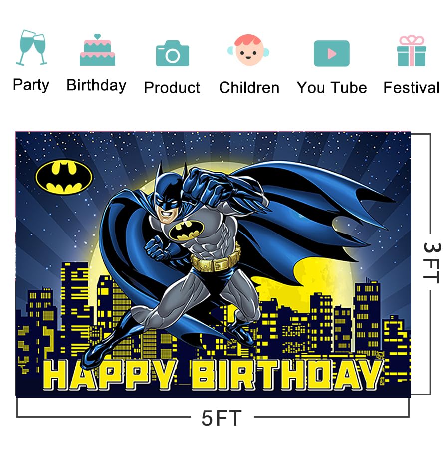 Hero Backdrop for Birthday Party Decorations Blue Man Background for Baby Shower Party Cake Table Decorations Supplies Superhero Theme Banner 5x3ft