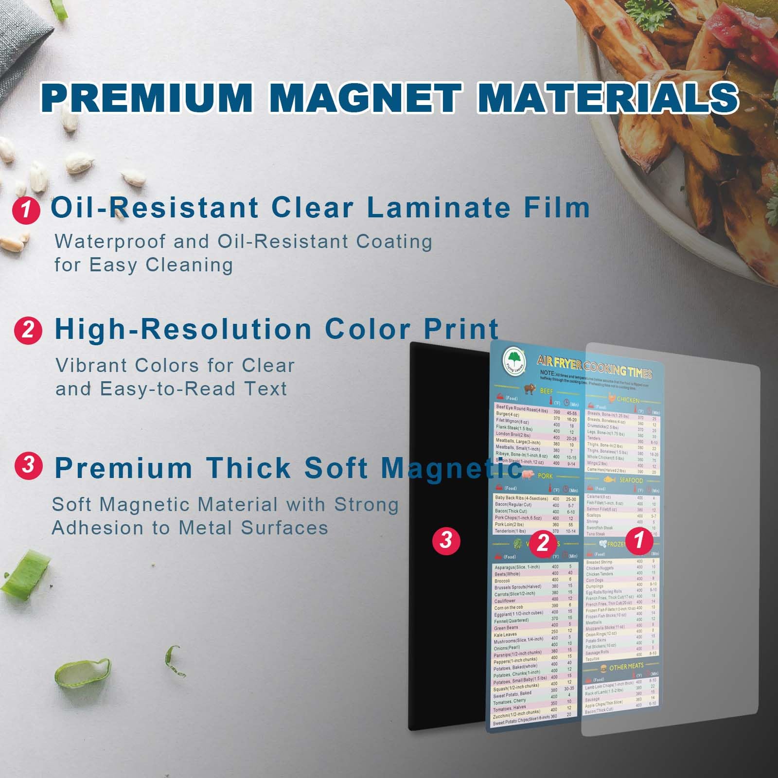 Air Fryer Magnetic Cheat Sheet Set, Airfryer Accessory Magnet Cooking Times, Air Fryer Accessories Cookbook Quick Reference Guide for Cooking and Frying, FlyingLeaves