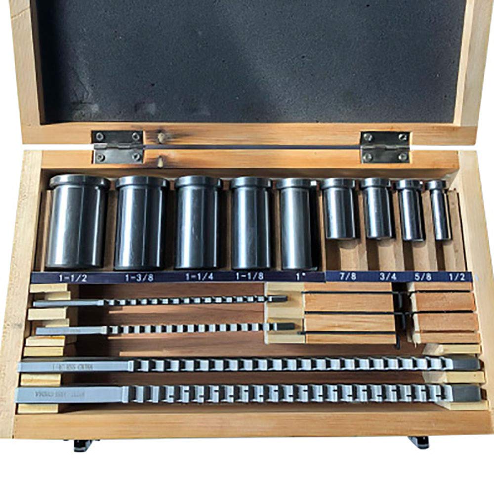 NEWTRY Keyway Broach Set 30pcs HSS Keyway Cutting Tool for Lathe Industrial Tools Precision Sets in Fitted Wooden Box (18 PCS)